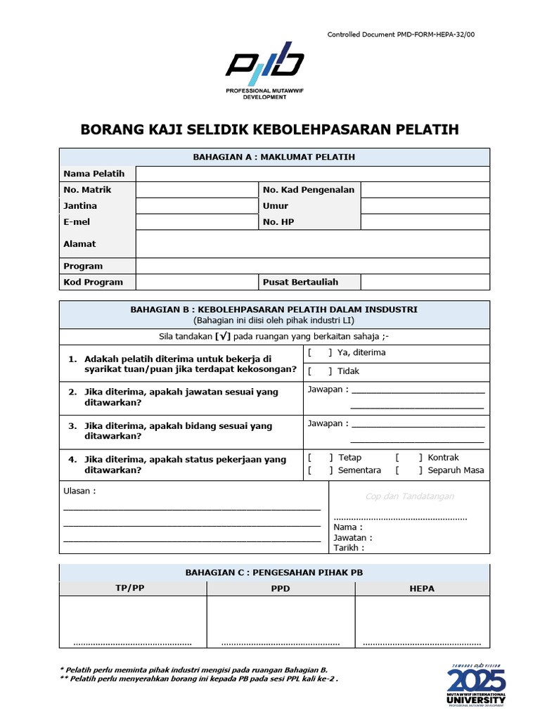 Pmd-Form-hepa-32 - Borang Kaji Selidik Kebolehpasaran Graduan | PDF