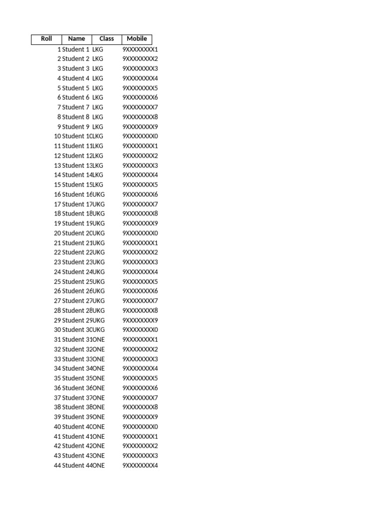 Student Roll List by Class | PDF
