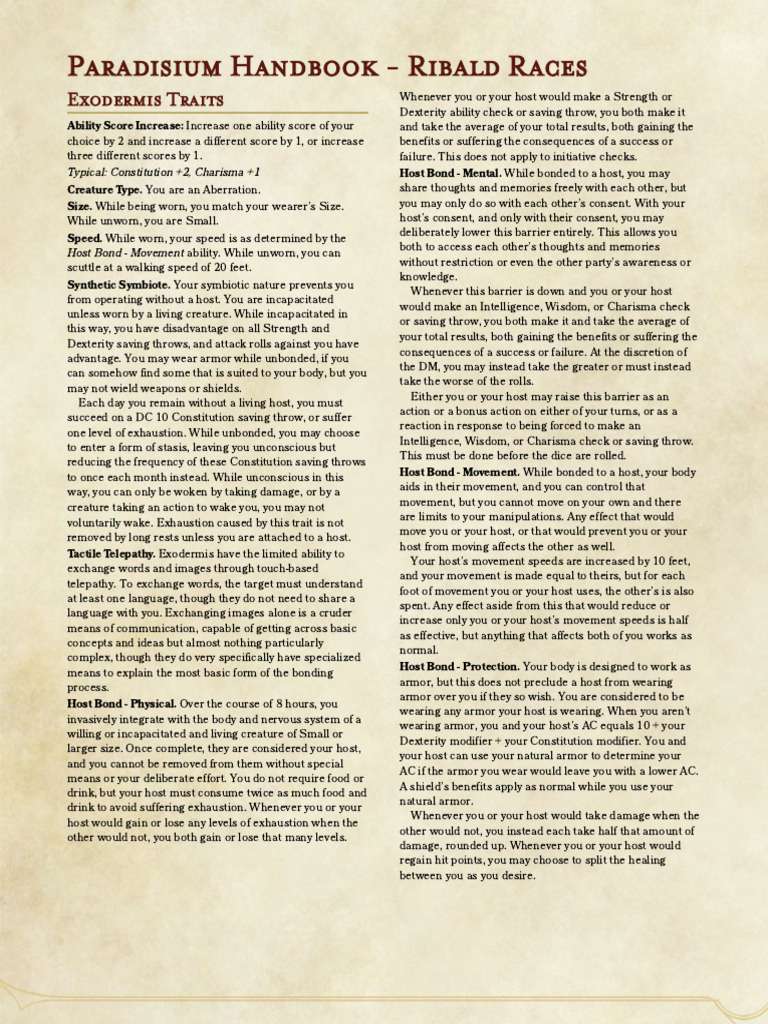 Exodermis Traits for Ribald Races | PDF