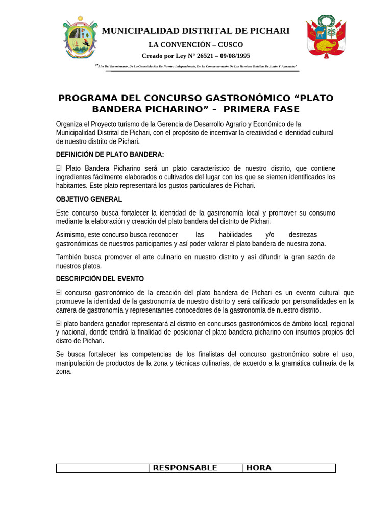 Programa Concurso Gastronómico | PDF