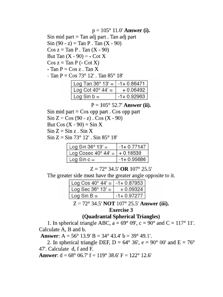 Quadrantal Spherical Triangle Ex | PDF