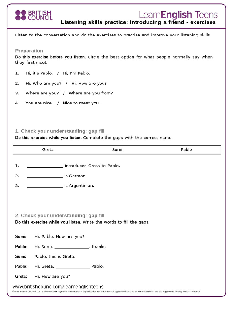 Introducing A Friend - Exercises 2 | PDF