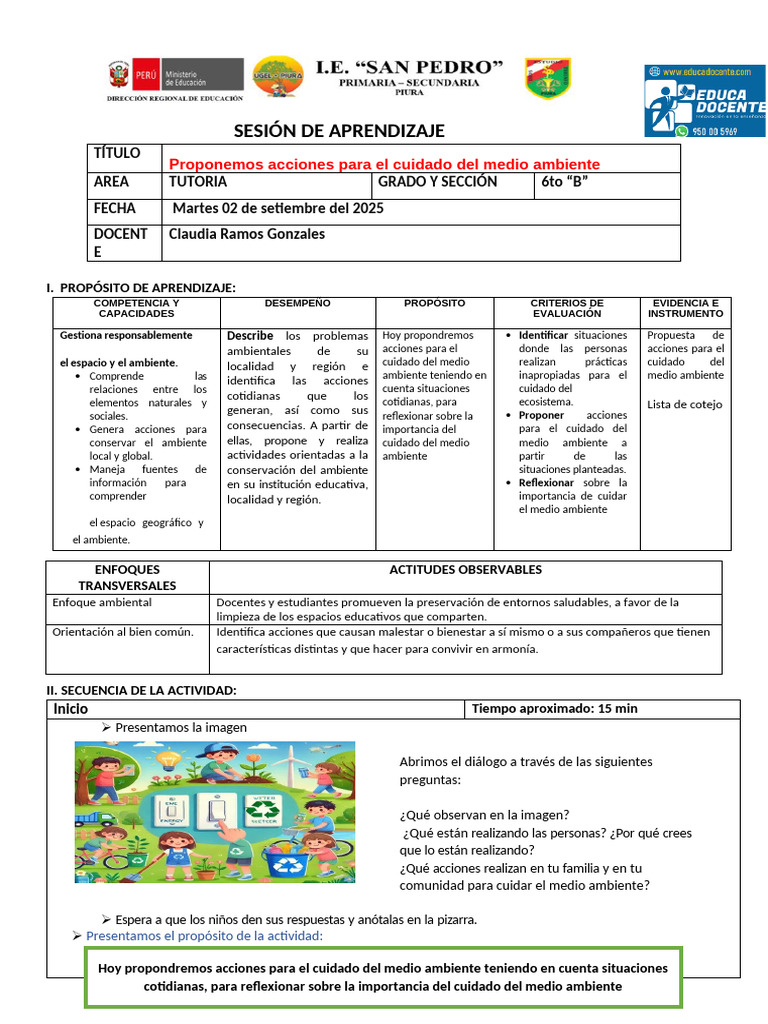Proponemos acciones para el cuidado del medio ambiente | PDF | Entorno ...