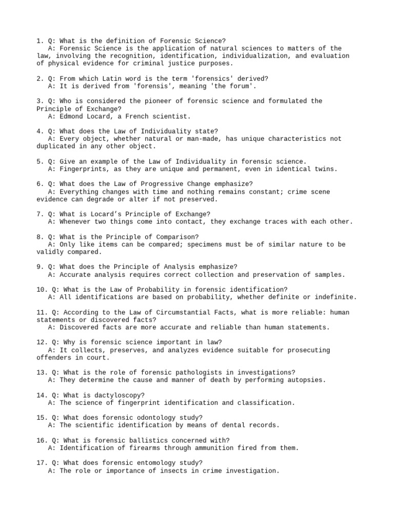 Forensic Science Full Test | PDF | Forensic Science | Crime Scene