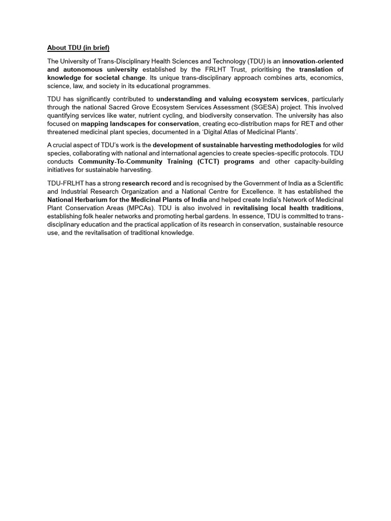 About TDU (In Brief) | PDF