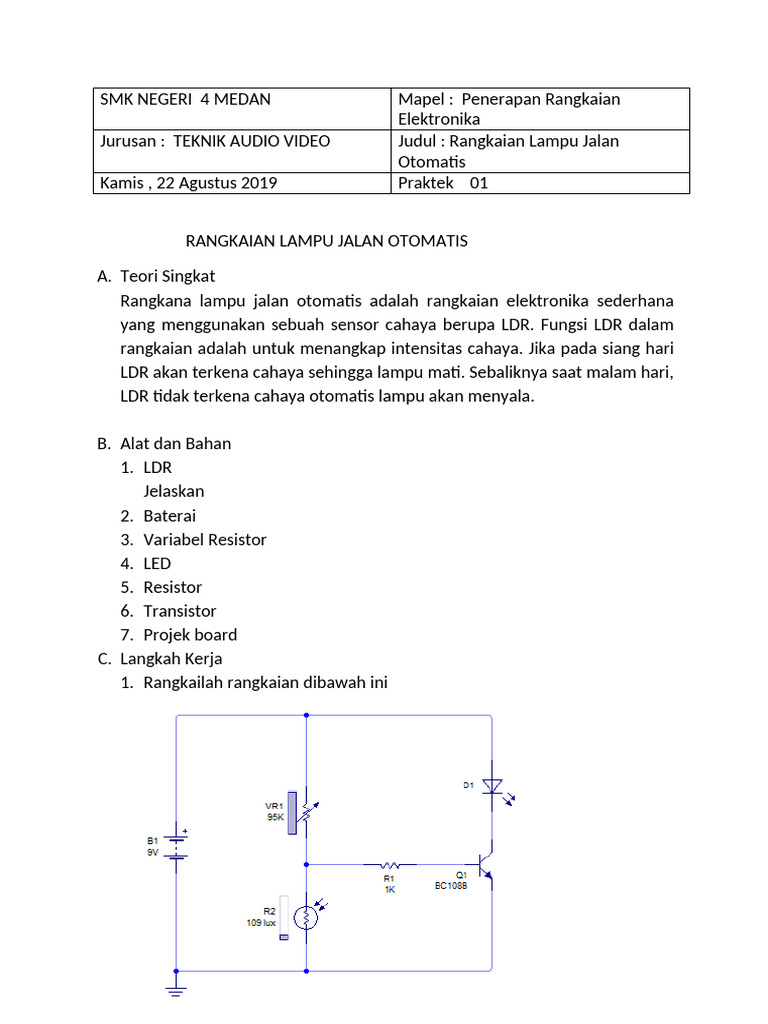 Rangkaian Lampu Jalan Otomatis LDR | PDF