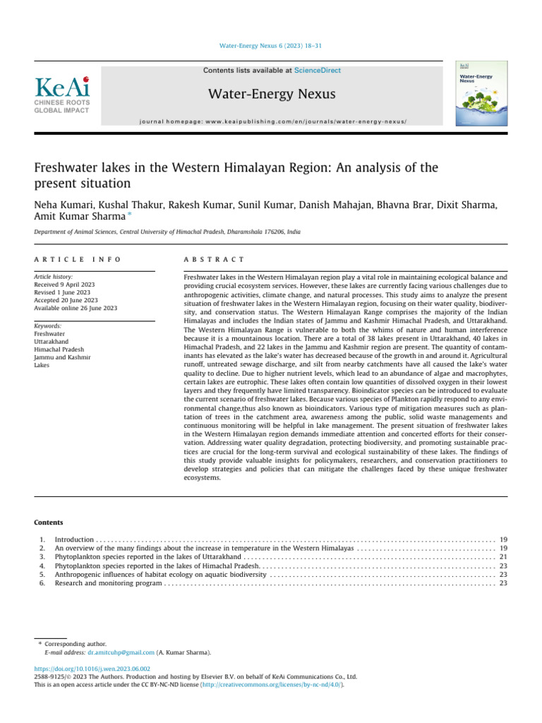 Freshwater Lakes in Western Himalayas Analysis | PDF | Himalayas ...