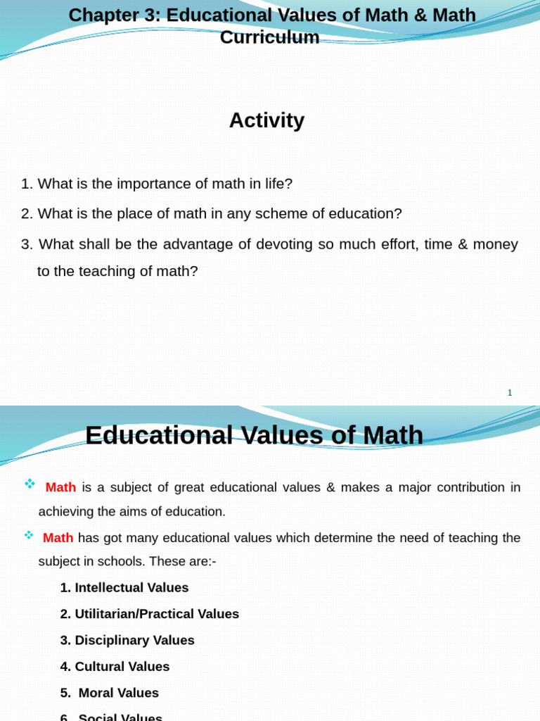 Educational Values of Mathematics | PDF | Curriculum | Mathematics