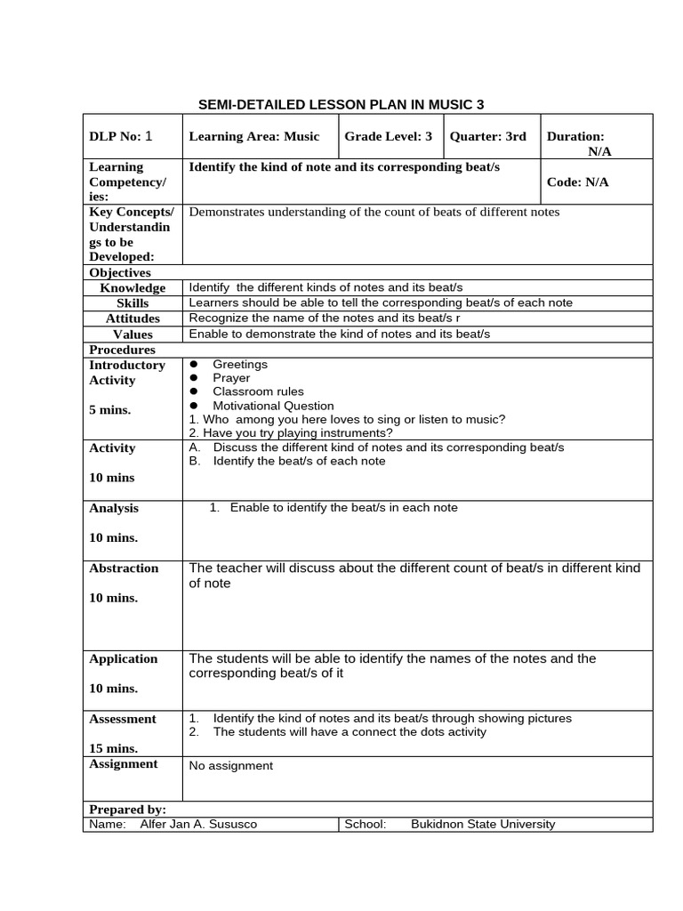 Semi Detailed Lesson Plan Music Grade 3 | PDF