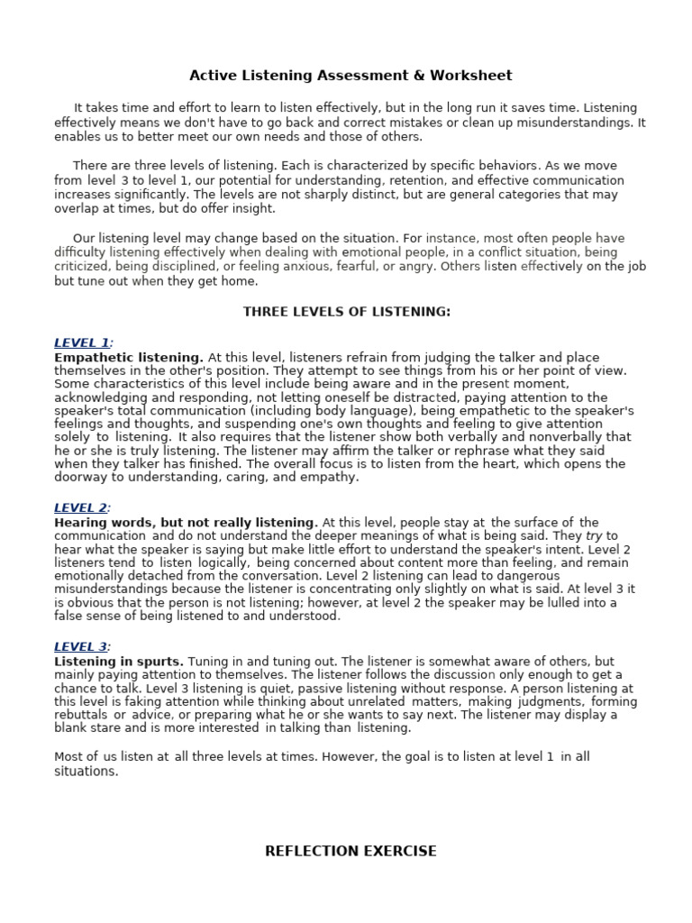 Active Listening Worksheet & Assessment | PDF | Communication | Empathy