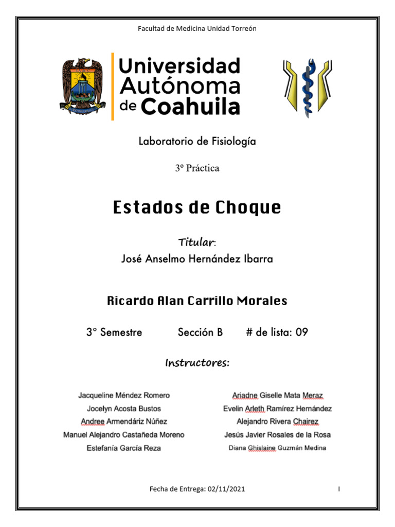 3 Reporte | PDF | Choque (circulatorio) | Enfermedades y trastornos humanos