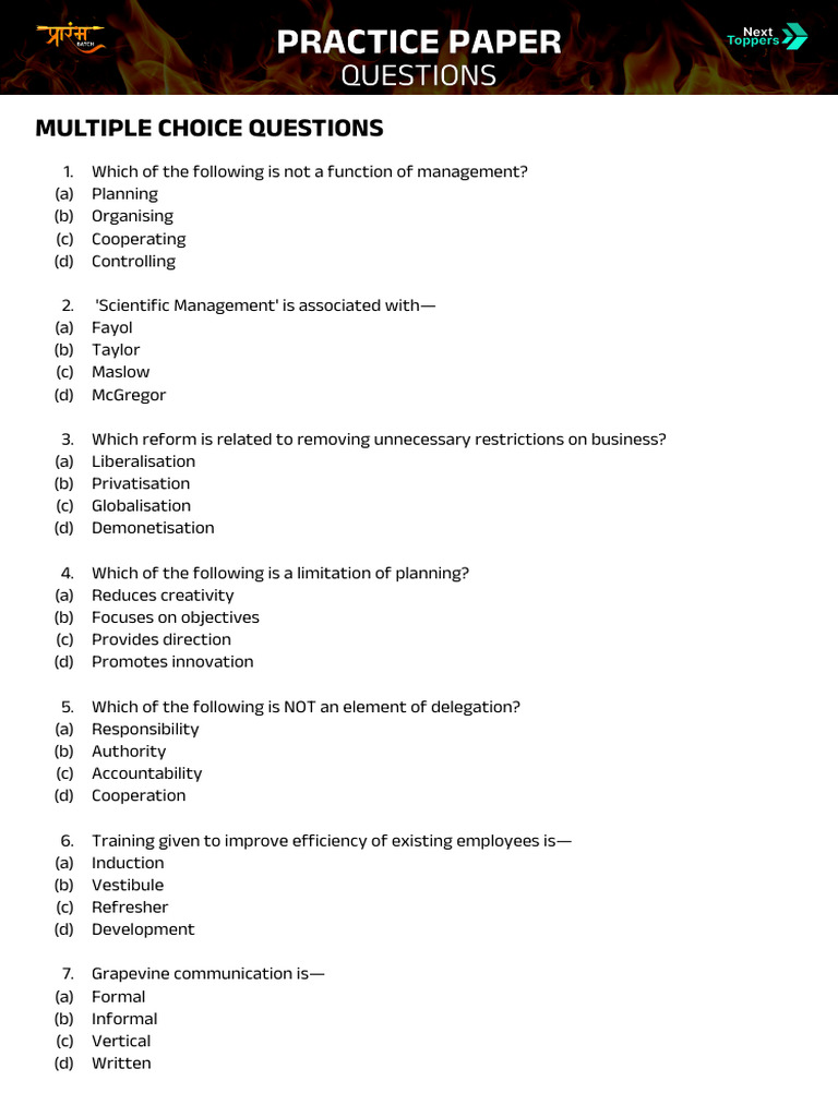 Class 12 BST - Practise Questions | PDF | Incentive | Team Building