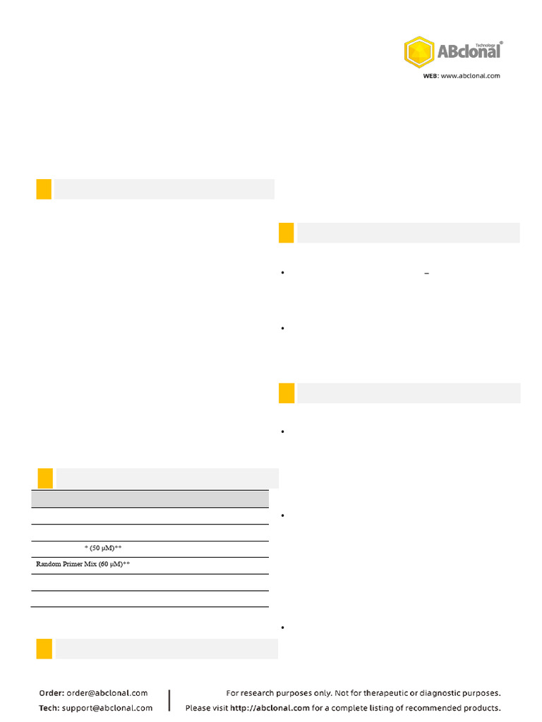 Abclonal Cdna First Strand Synthesis Kit | PDF | Complementary Dna ...