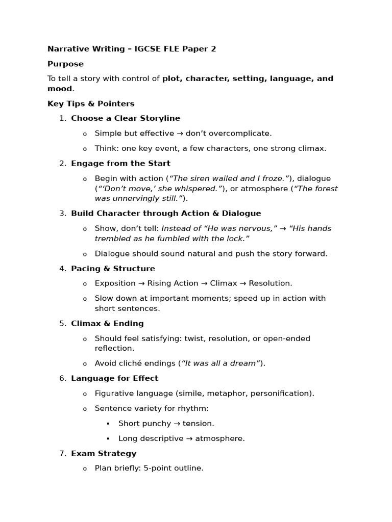 IGCSE Narrative & Descriptive Writing Guide | PDF | Linguistics