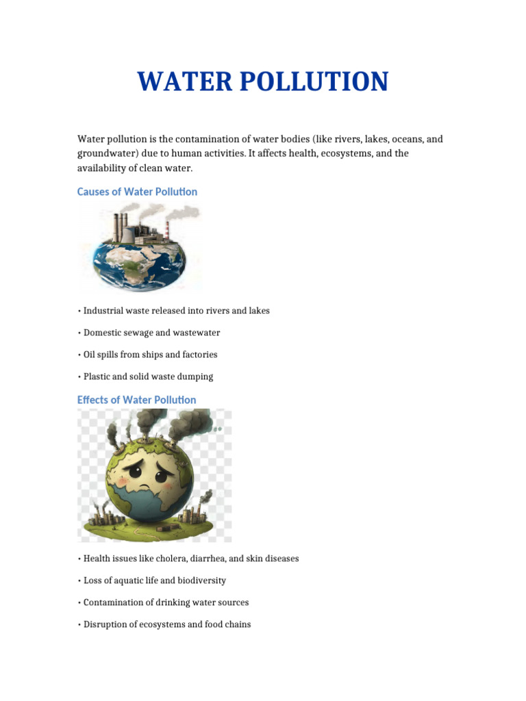 Causes and Effects of Water Pollution | PDF