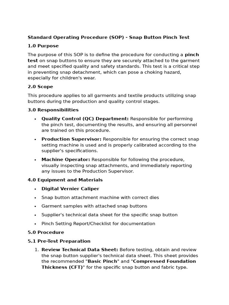 Sop Pinch Test | PDF | Textiles | Verification And Validation