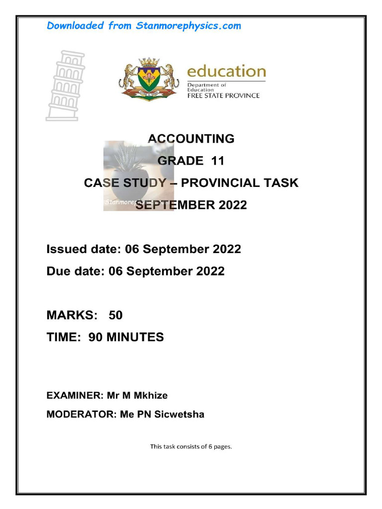 FS Accounting Grade 11 CASE STUDY Term 3 2022 and Memo | PDF
