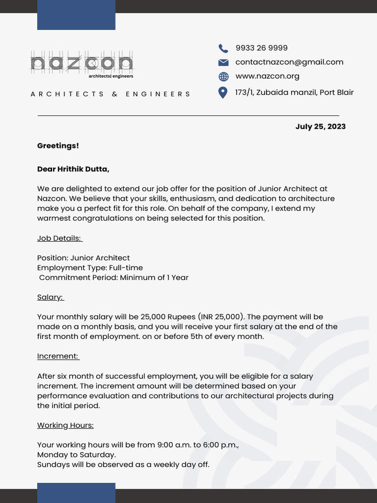 Offer Letter Hritik | PDF | Salary | Economies