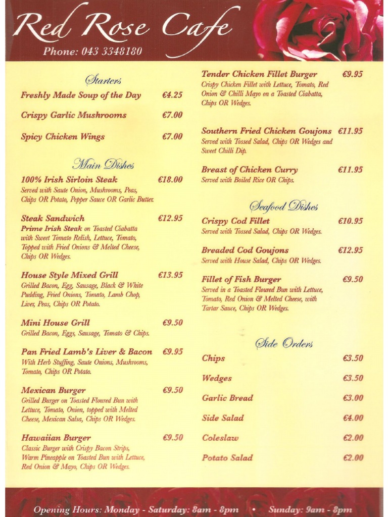 Red Rose Cafe Menu | PDF