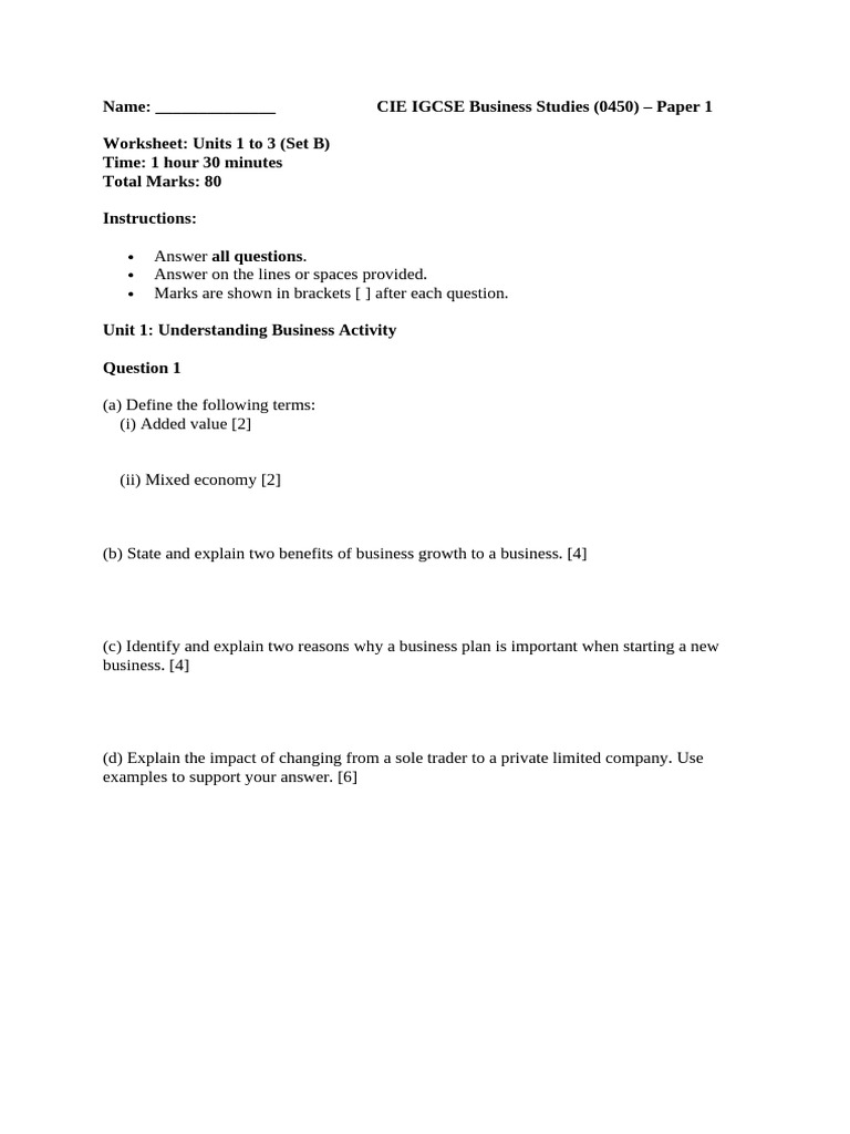 CIE IGCSE Business Studies Exam Guide | PDF | Marketing | Market ...