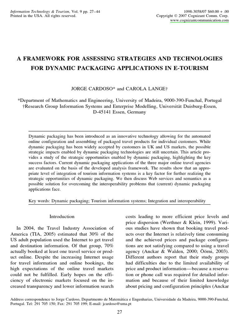 Dynamic Packaging in E-Tourism Strategies | PDF | Service Oriented ...