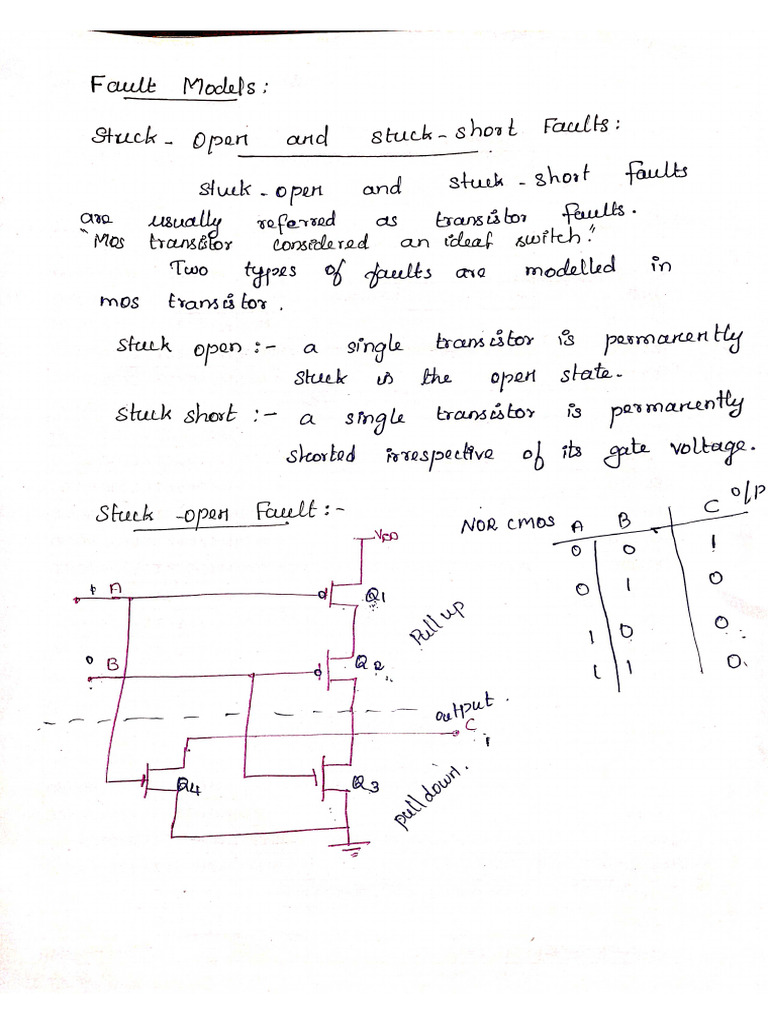 Stuck Open and Stuck Short Fault Notes - VLSI Testing | PDF