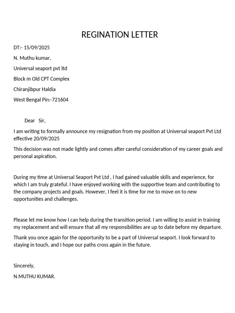 Regination Letter Muthu | PDF