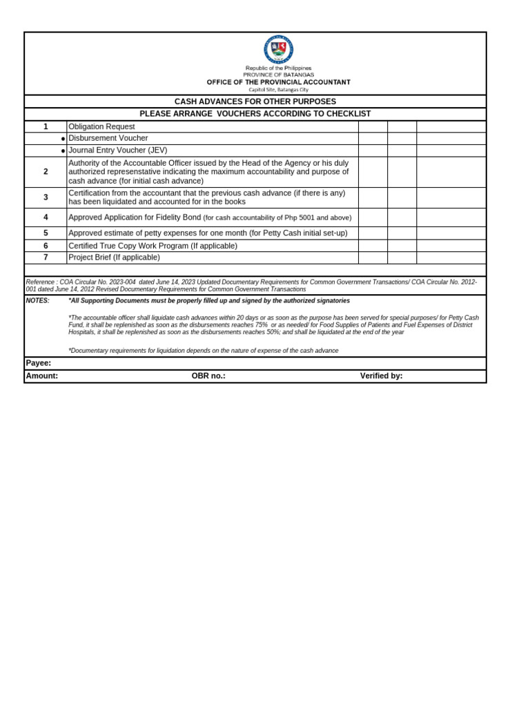 Cash Advance Documentation Checklist | PDF