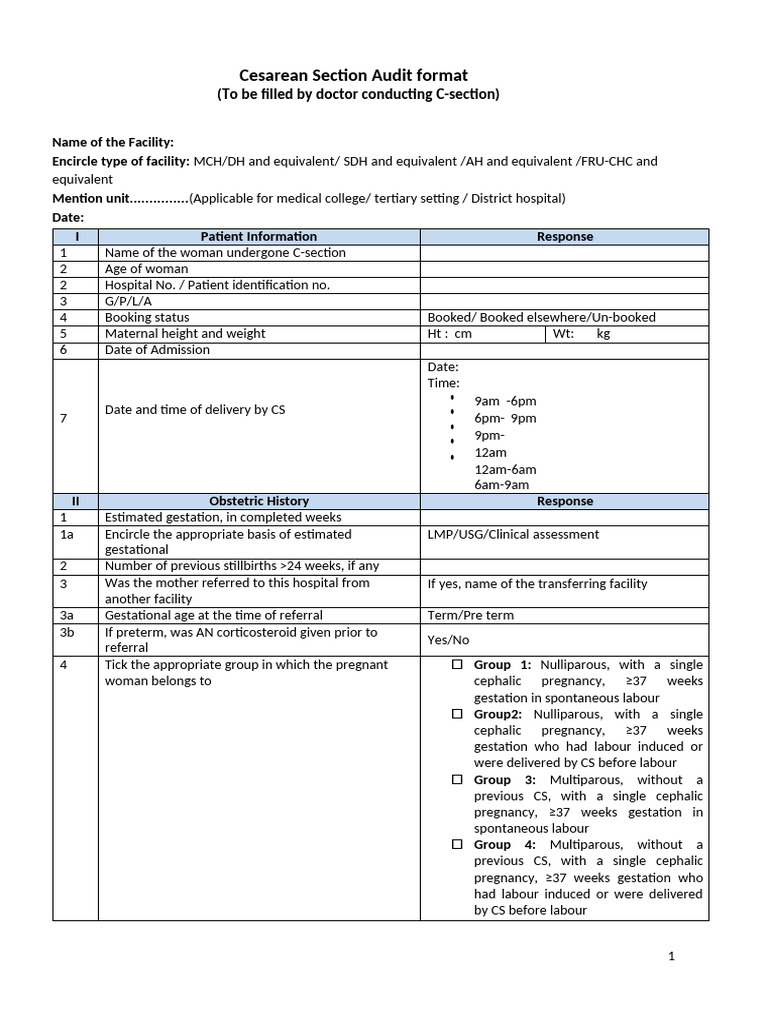 C Section Audit Format | PDF | Pregnancy | Childbirth