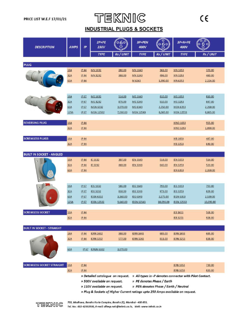Teknik Plug Socket Price List 170121 | PDF