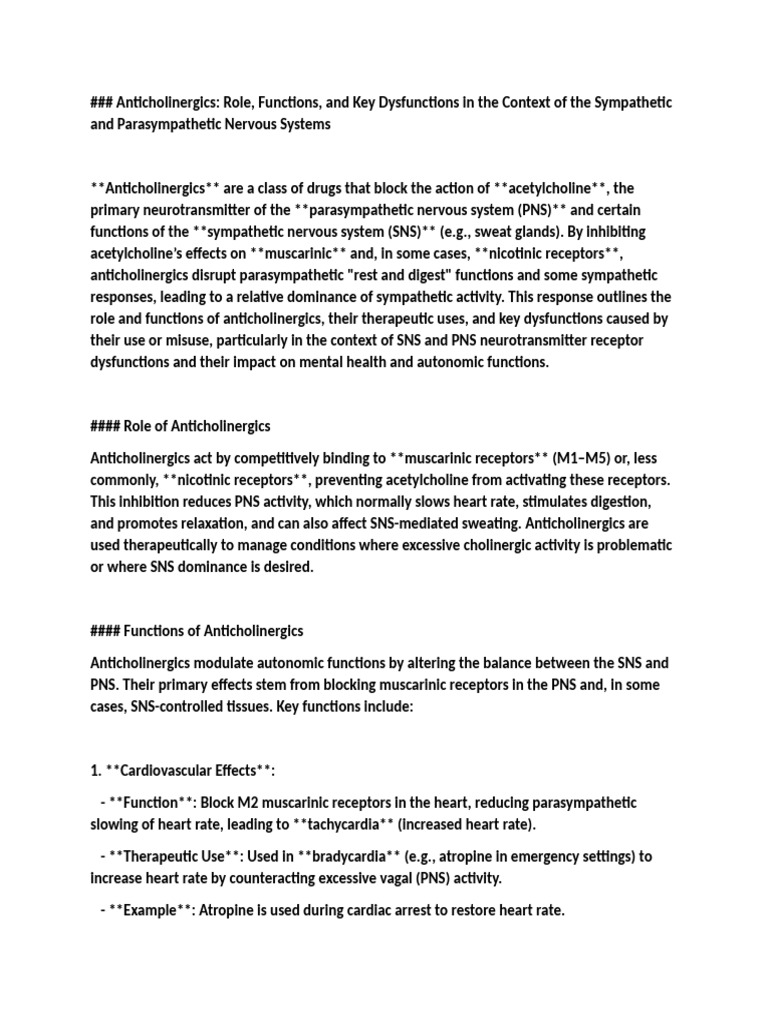 Anticholinergics Role, Functions, and Key Dysfunctions | PDF ...
