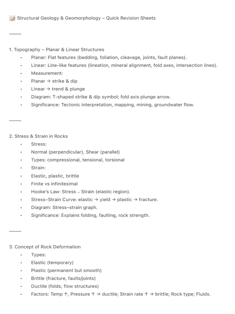 ? Structural Geology & Geomorphology – Quick Revision Sheets | PDF ...