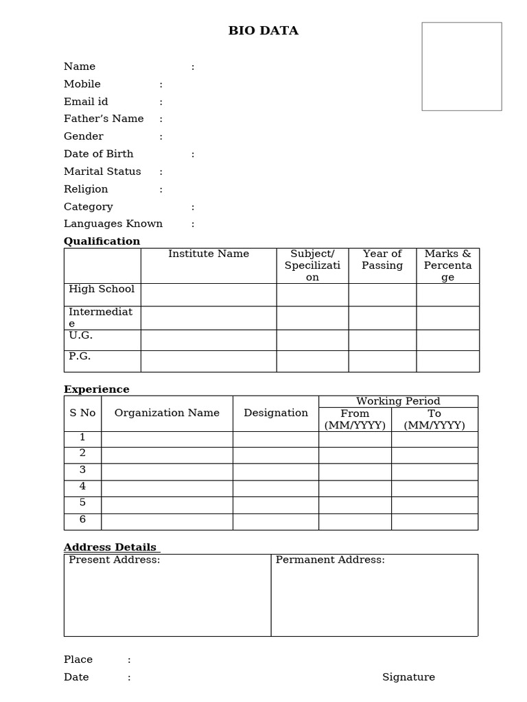 Professional Biodata Template | PDF