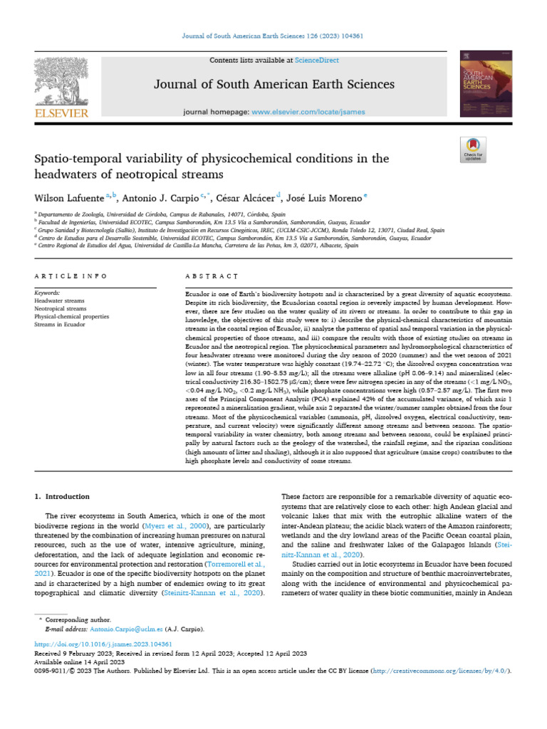 Spatio-Temporal Variability of Physicochemical Conditions in The ...