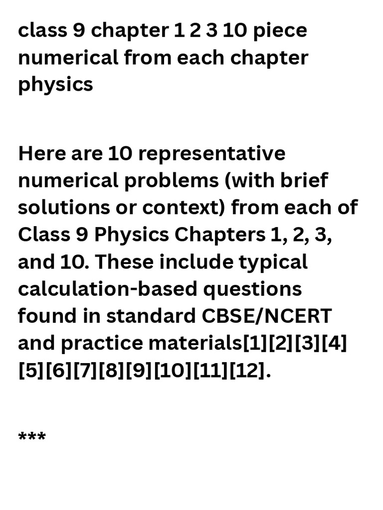 Class 9 Physics Numerical Problems | PDF | Force | Velocity
