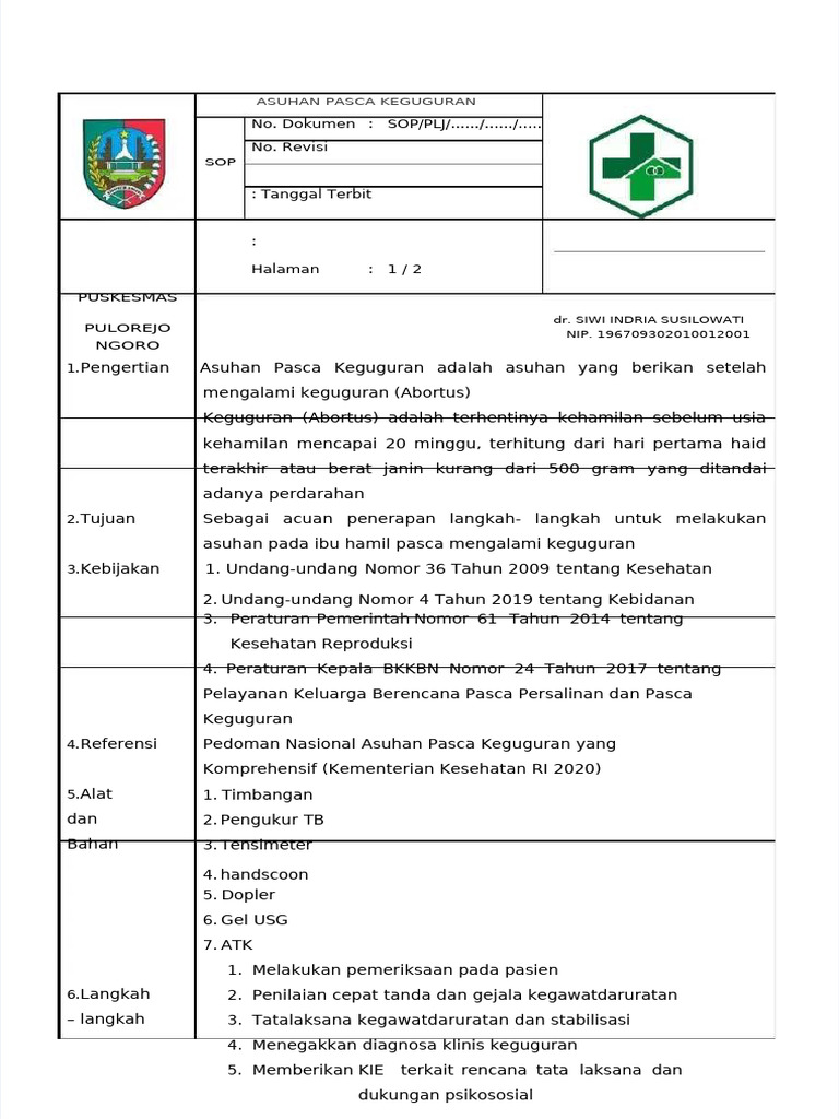 PDF Sop Asuhan Pasca Keguguran Compress | PDF