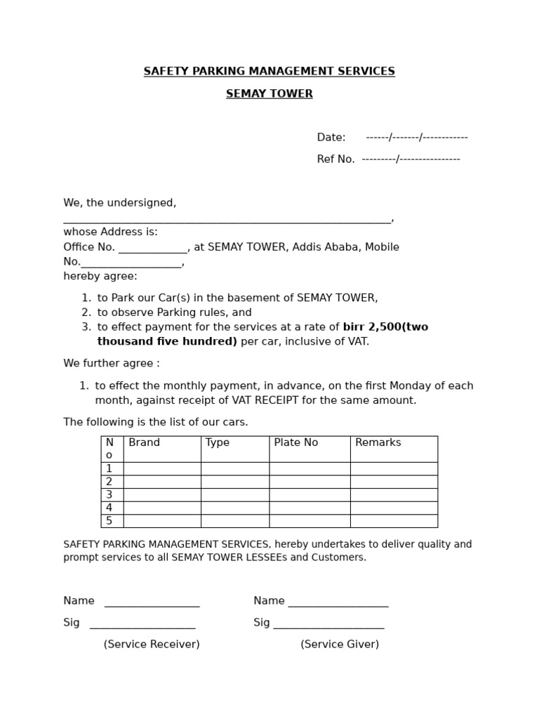 Semay Tower Parking Agreement | PDF