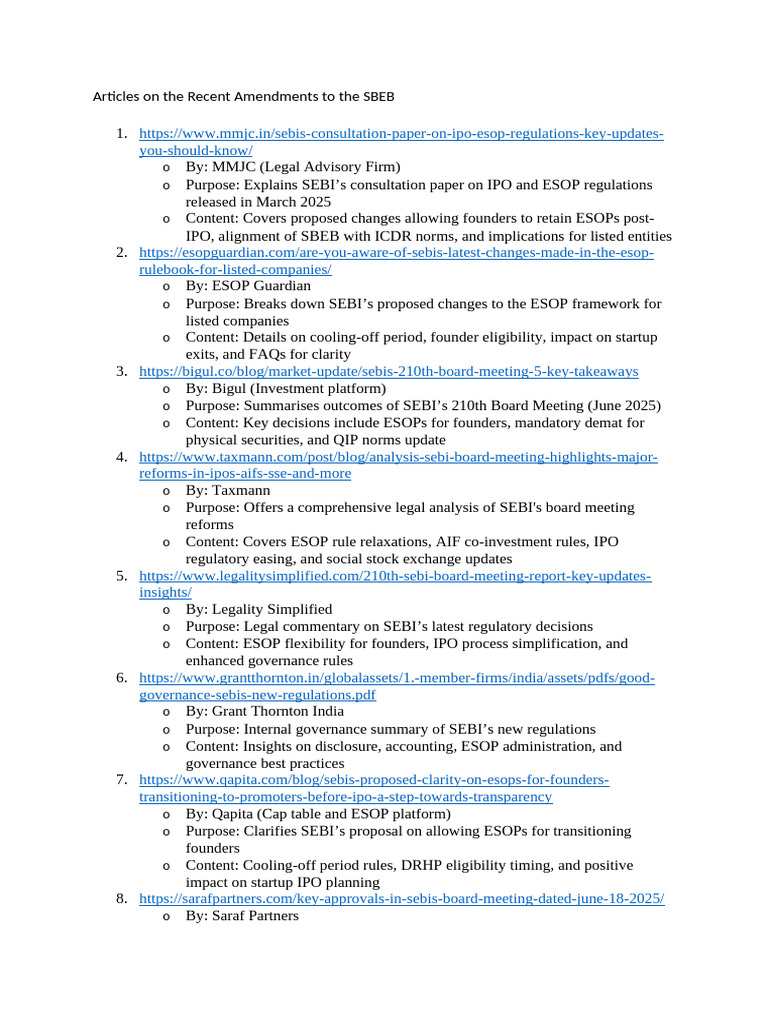 SEBI's Recent Amendments on ESOPs | PDF | Startup Company | Small ...