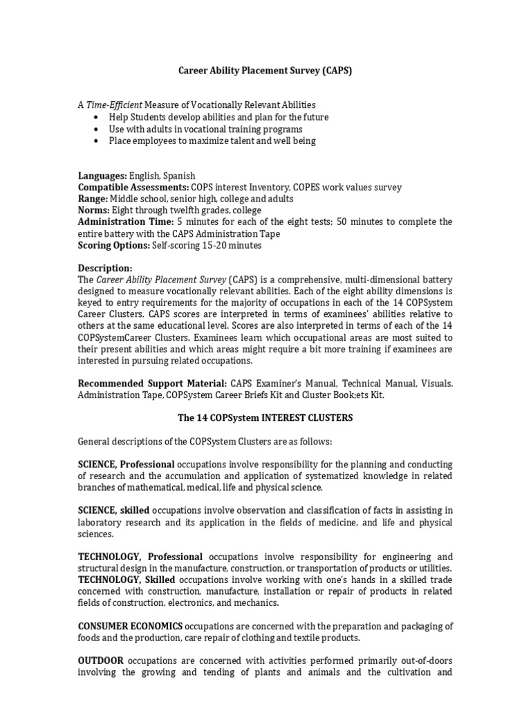 Career Ability Placement Survey Overview | PDF | Science | Agriculture