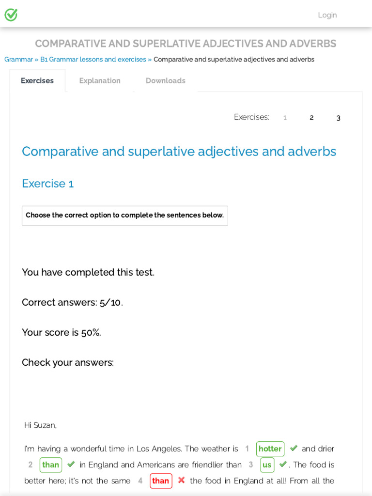 Comparative and Superlative Adjectives and Adverbs - Test-English | PDF ...