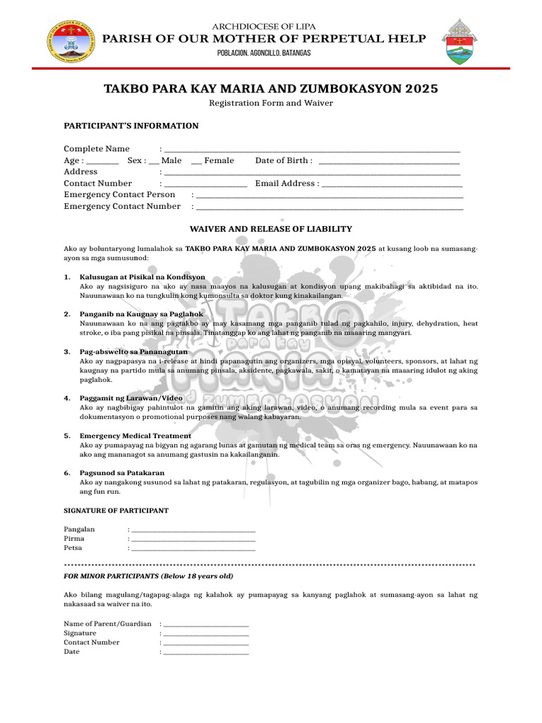 Takbo para Kay Maria 2025 - Forms and Waivers | PDF