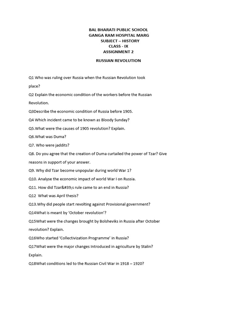 Class IX Assignments History Russian Revolution | PDF | Russian Revolution