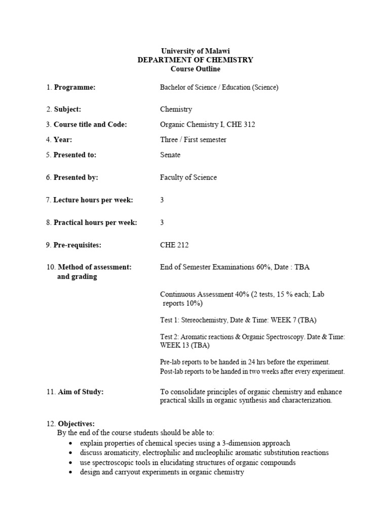 CHE 312 Course Outline 2022 | PDF | Chirality (Chemistry) | Nuclear ...