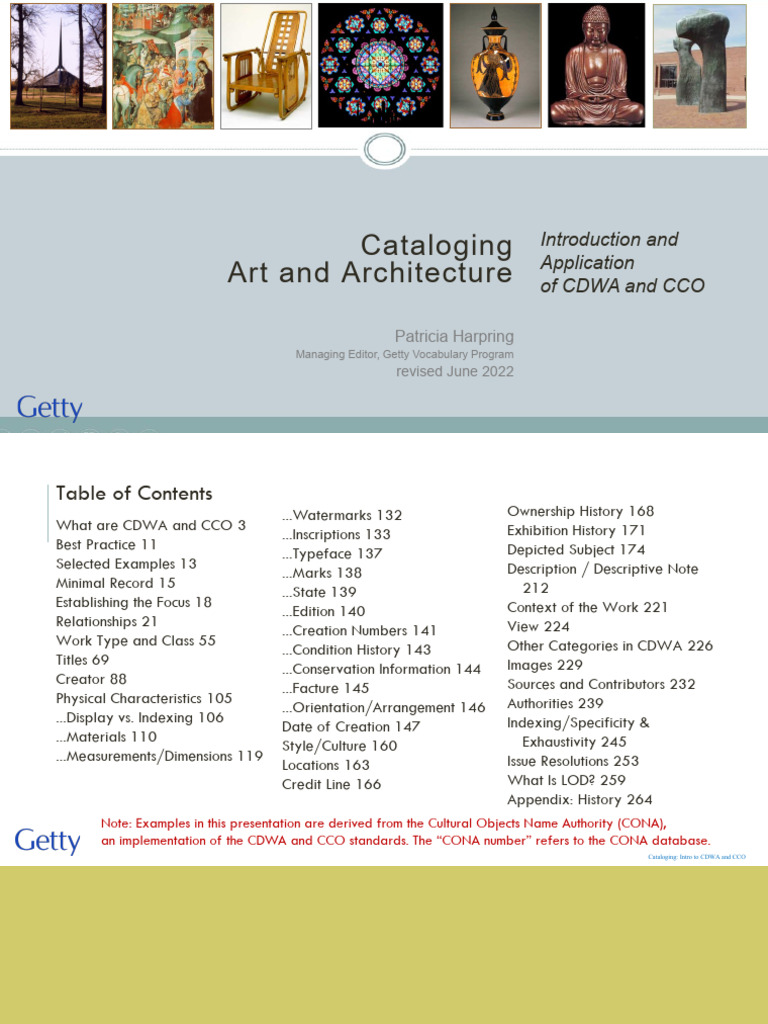 Intro To Cataloguing Objects Cdwa | PDF | Metadata | Information Science