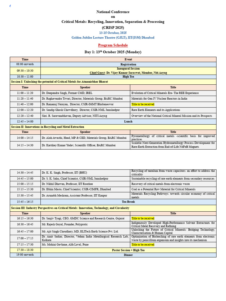CRISP 2025: Critical Metals Conference | PDF | Metals | Materials