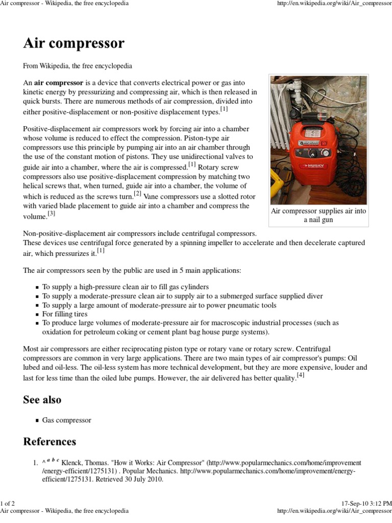 Air Compressor - Wikipedia,.. | PDF | Pump | Gases