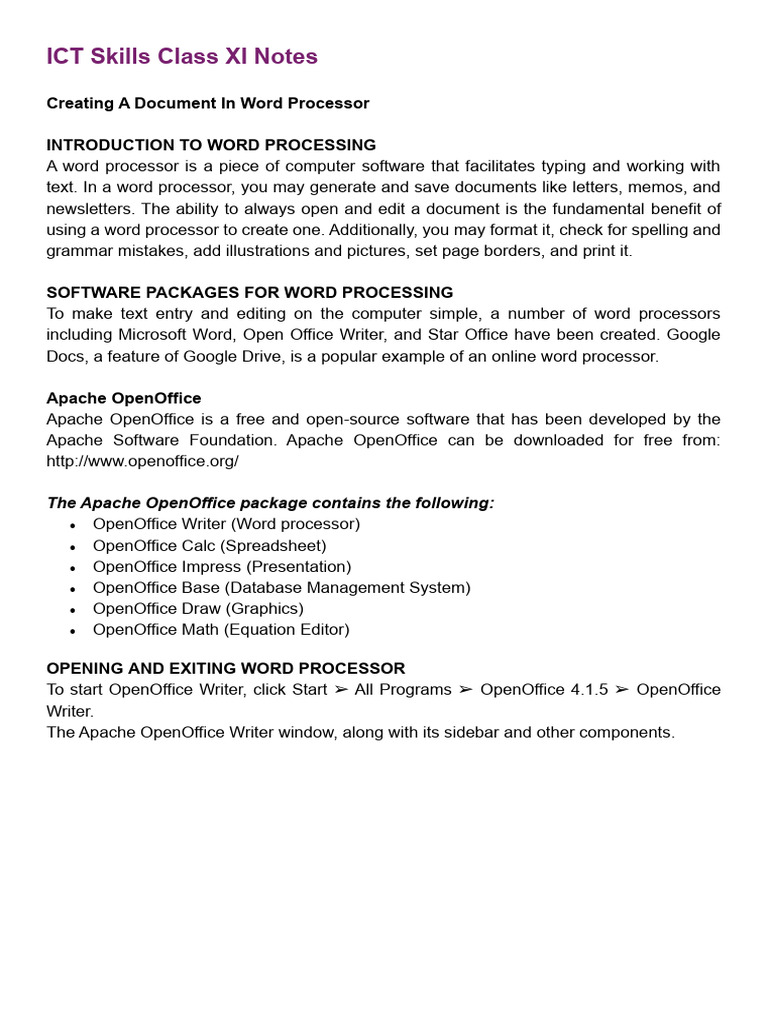ICT Skills Class XI Notes | PDF | Letter Case | Microsoft Word