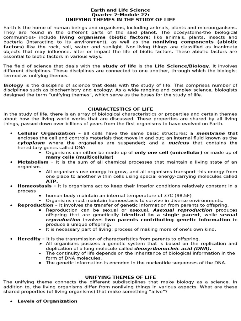 2 Unifying Themes of Life | PDF | Life | Biology