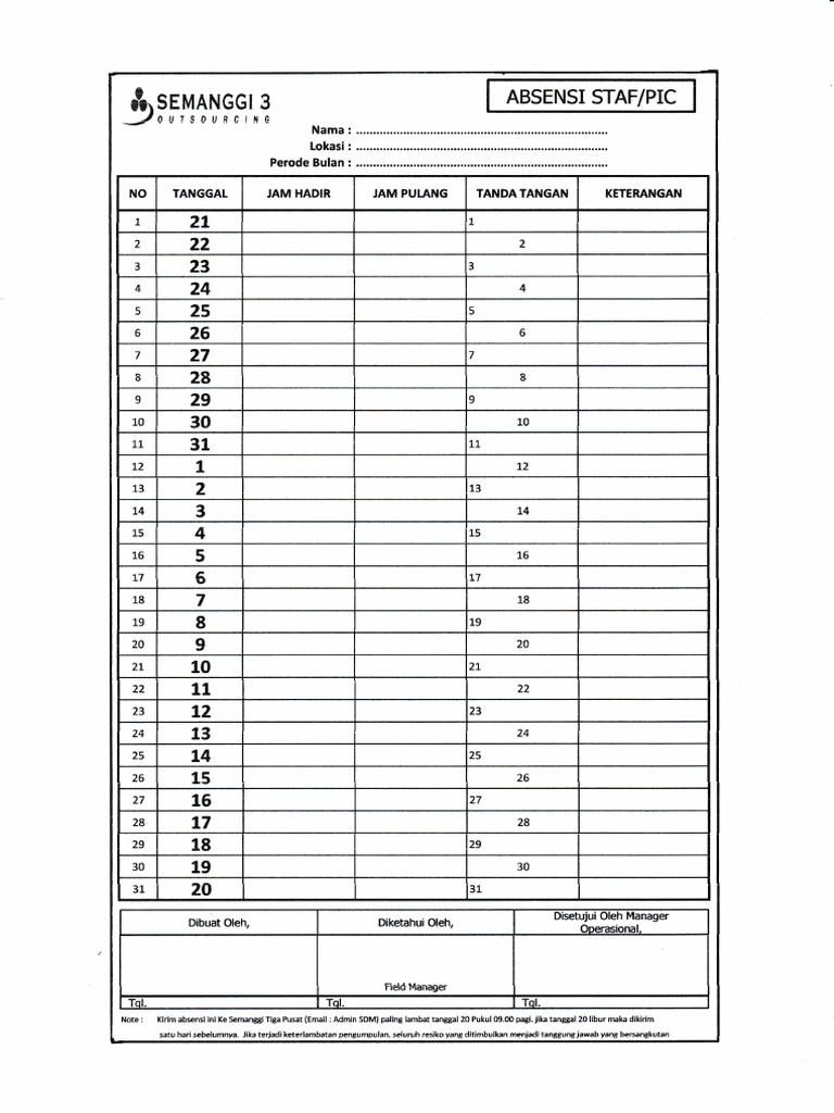 Form Absensi Pic - New | PDF