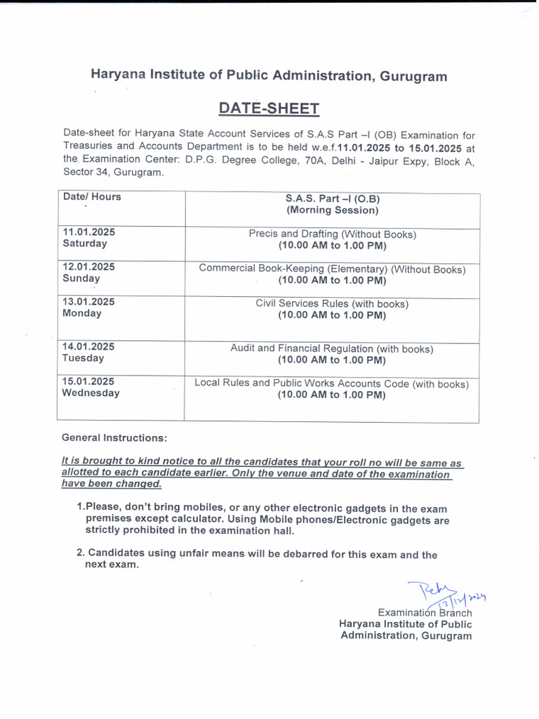SAS Examdatesheet2024 | PDF